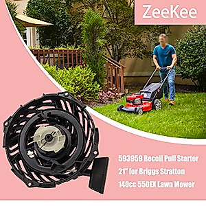 ZeeKee 593959 Recoil Pull Starter for Yard Machines 21'' 140cc 550EX Lawn Mower Complatiple with Briggs Stratton 140cc 550 EX 591139 593961 590588 Cover Diameter 6 3/4 inches