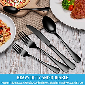 30 Pcs Black Silverware Set, Stainless Steel Flatware Set Service for 6, Mirror Polished Cutlery Utensil Set, Durable Home Kitchen Eating Tableware Set, Include Fork Knife Spoon Set, Dishwasher Safe