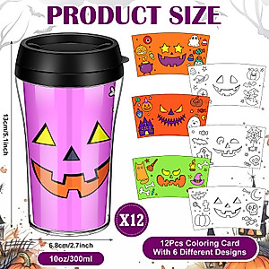 Yiyiring 12 Set Halloween Color Your Own Cups 10 oz Jack O Lantern Panting Cups Craft Halloween DIY Plastic Mug Crafts Halloween Party Gifts Supplies Home Project Activities