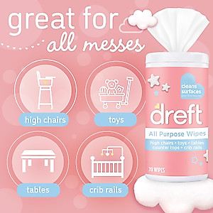 Dreft Multi-Surface All-Purpose Gentle Cleaning Wipes for Baby Toys, Car Seat, High Chair & More, 70 Count (Pack of 4)