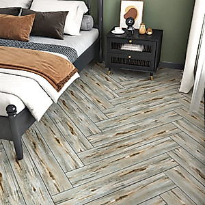 Wallercity 4-Tiles Waterproof Light Brown Vinyl Flooring Peel and Stick Flooring for Bathroom Kitchen Laminate Flooring Stick on Floor Tiles Removable Sticky Tiles Peel and Stick Floor Tile 36" x 6"