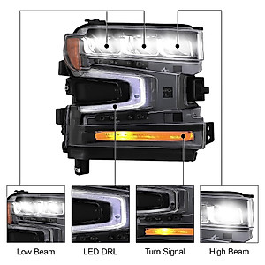 ALZIRIA Headlight Assembly Fit for 2019-2022 19 20 21 22 2019 2020 2021 2022 Chevy Silverado 1500 Pickup/LT/LT Trail Boss/LTZ with LED DRL (Passenger Side-Right)