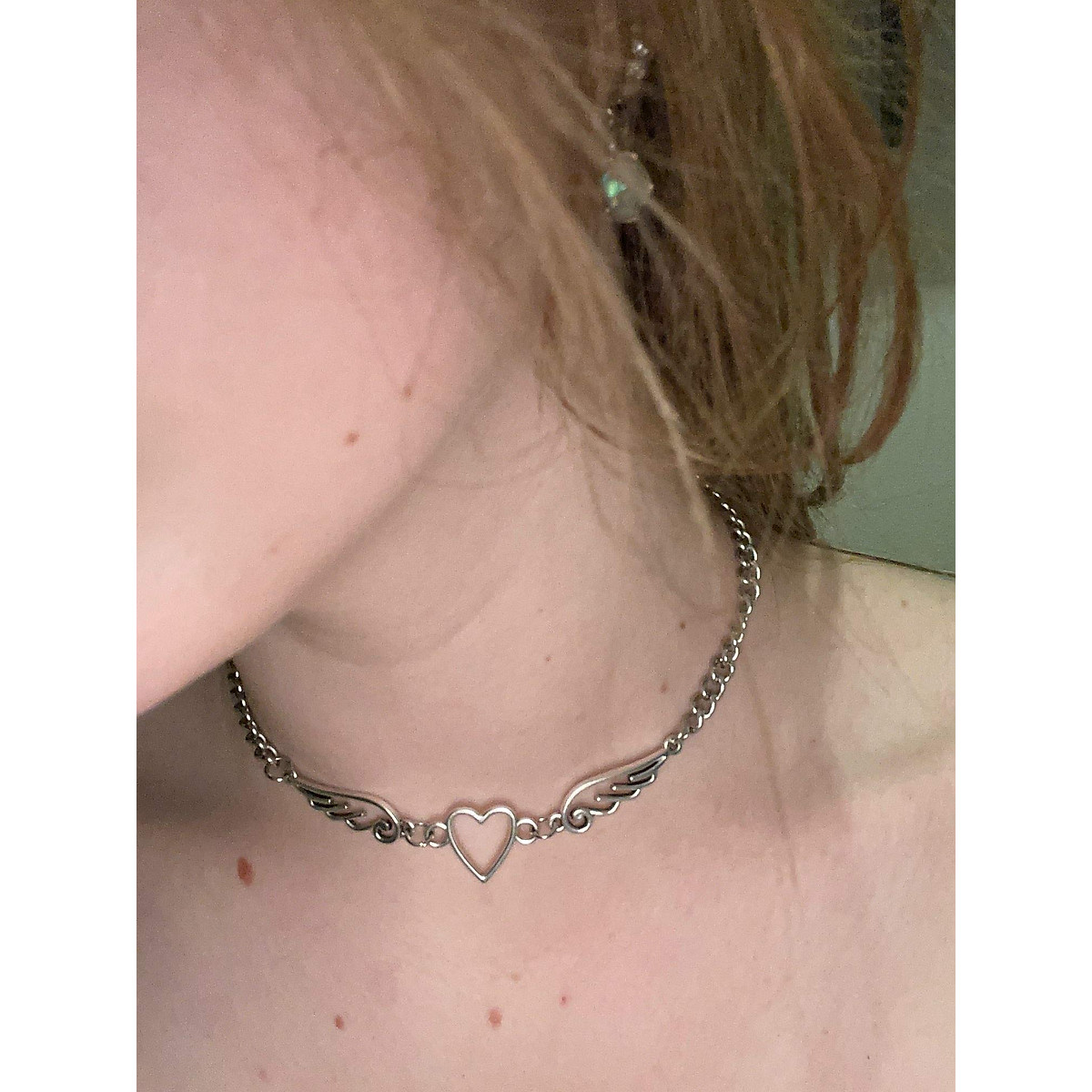 Angel Heart Wing Choker Gothic Indie Stuff Y2k Hollow Out Pendant Chain Necklace for Women Men