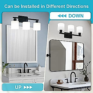 Dekang 3-Light Bathroom Vanity Light Fixtures Over Mirror, Modern Anti-Rust Black Wall Sconces for Bedroom, Living Room, Decor Milky White Glass Shades, E26 Standard Base, Bulbs Not Included