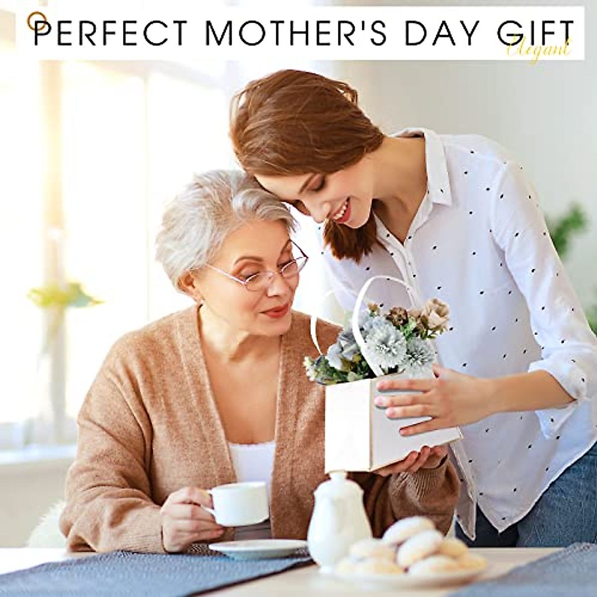 12 Pcs Craft Paper Flower Gift Bags Portable Bouquet Bags Box with Handle Waterproof Bouquet Gift Box Flowers Trapezoidal Florist Packaging Wrap for Valentine's Day Mother's Day (Black, White)