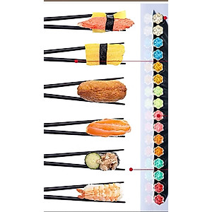 ALCSIX 10 Double food grade glass fiber alloy chopsticks, ergonomic design, anti-slip frosted texture tip is easy to grab food, round Roman column black main design is anti-slip and easy to grasp.