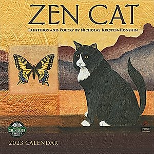 Zen Cat 2023 Wall Calendar | Meditational Art by Nicholas Kirsten-Honshin | 12" x 24" Open | Amber Lotus Publishing