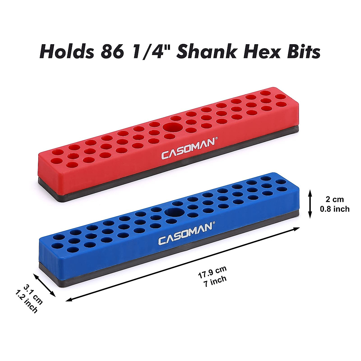 CASOMAN 2PCS 1/4" Hex Bit Organizer with Magnetic Base - Red & Blue, 86 Hole Bit Organizer with Strong Magnetic Base, Magnetic Bit Organizer for Your Specialty