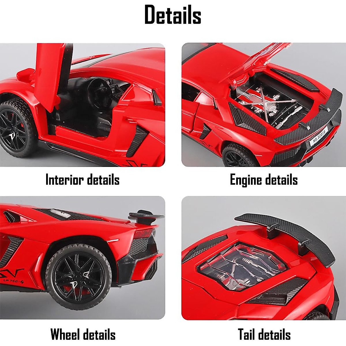 Alloy Collectible Red Lamborghini Car Toy Pull Back Vehicles Diecast Cars Model with Light & Sound