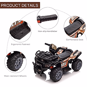 Aosom Kids ATV Four Wheeler Ride on Car, Motorized Quad, 6V Battery Powered Electric Quad with Songs for 18-36 Months, Black