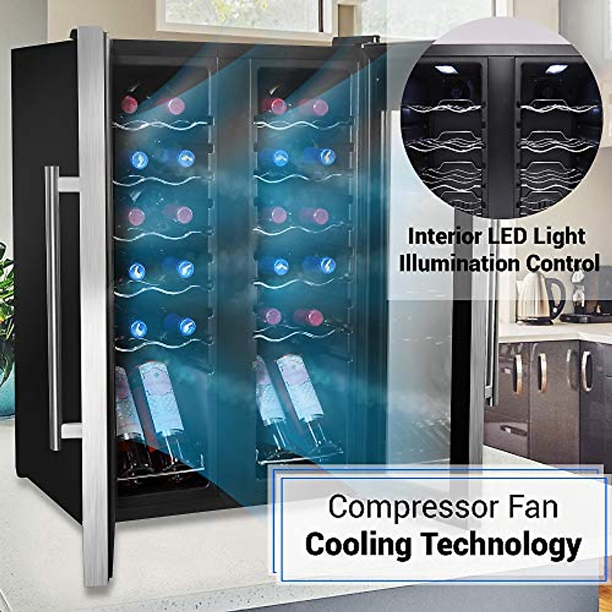 NutriChef PKCWC24 Cellar Cooler for White and Red Wines Chiller, 24 Bottle Dual Zone-Stainless Steel