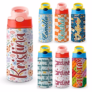 Personalized 16.9oz Printed Water Bottle for Women Men with Straw | Custom Insulated Sports Water Bottle with Name | Customized Christmas Birthday Gift Cup for Adults Son Daughter School Office Travel