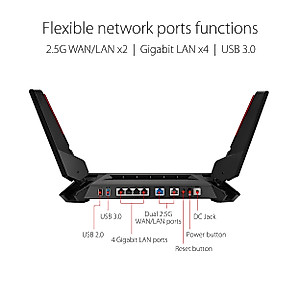 ASUS GT-AX6000 Dual-Band WiFi 6 802.11ax Gaming Router, Up To 6000Mbps, Dual 2.5G Ports, Enchanced Hardware, WAN Aggregation, VPN Fusion WIFI6