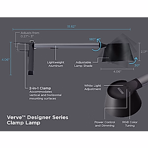 BLACK+DECKER Verve Designer LED Clamp Light, Fits Shelves, Cubicles & Headboards, True White LED + 16M RGB Colors