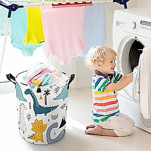 Babyish Dinosaurs Laundry Hamper Collapsible Laundry Basket with Drawstring Waterproof Scandinavian Style Toys Storage Basket with Handle, 14x17.3 Inches