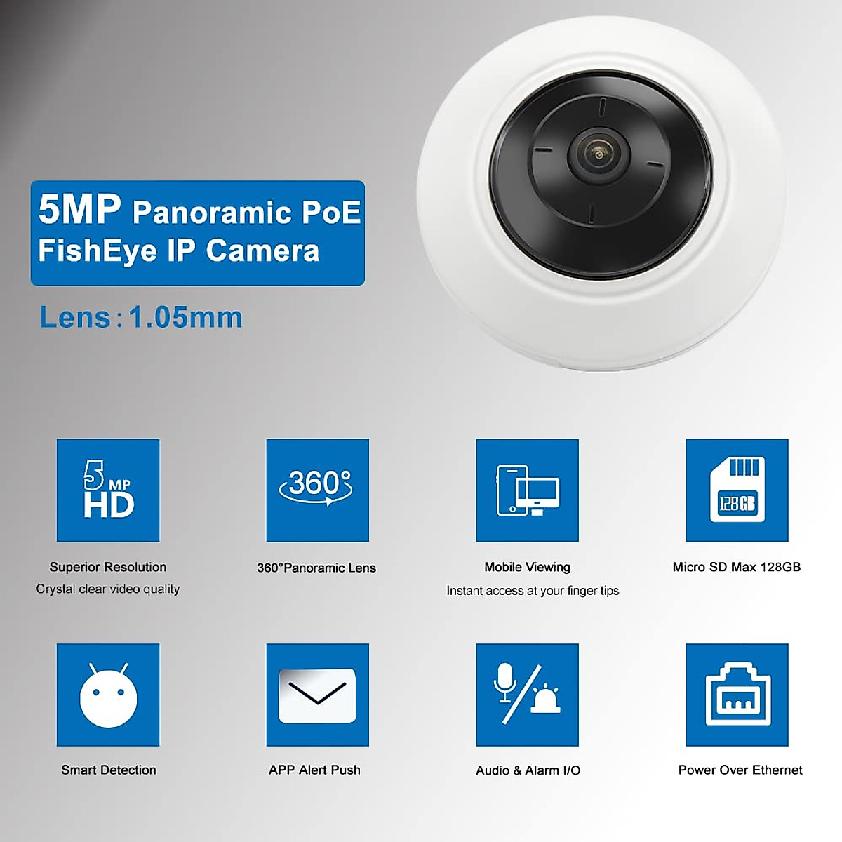 5MP FishEye Panoramic PoE IP Security Camera Indoor, OEM DS-2CD2955FWD-IS with 1.05mm Fixed Lens, 180° Wide Angle View, Audio & Alarm I/O, Support Micro SD Card, 26ft Night Vision, Smart IVS (DT955)