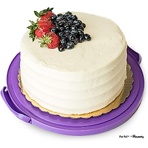 Houseify Purple PIE PAL, Pie & Cake Carrier w/Flat Handle & Domed Lid for Tall Pies & Cakes, Cupcake Storage, Plus Veggie/Fruit/Nut Tray, Fits 9 In. Cakes & Pies