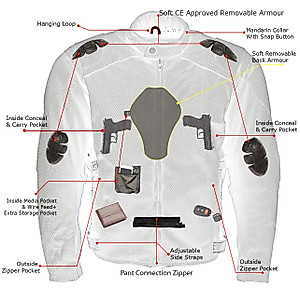 Xelement CF2157 Men's 'Caliber' Black Mesh Motorcycle Jacket with X-Armor Protection - X-Large