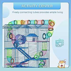 PawHut 18.5" 5 Tier Hamster Cage with Tubes and Tunnels, Small Animal Cage, Rat Gerbil Cage with Water Bottle, Food Dish, Exercise Wheel, Blue