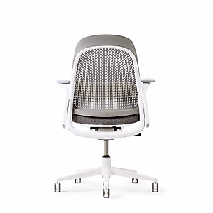 Haworth Breck Office Chair - Ergonomic Desk Seat with Height-Adjustable Lumbar Support, White Trim, Duo-Tone Hard Casters, and 4D-Arms (Stone)