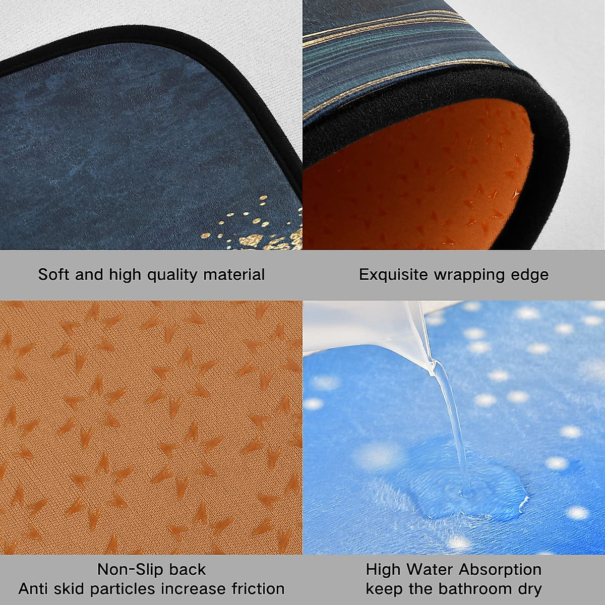 Kitchen Mats Rugs 2 Piece Set Bath Mat Antifatigue Cushioned Gold Black Marble for Floor Non Slip Washable (color6)