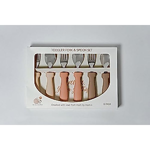 My Modern Mom Toddler Utensils - Spoons and Forks Set - 6 Pack Feeding Cutlery – Apricot, Cream and Sand Colors – Stainless Steel with Silicone Handles – Food Grade Silicone – Dishwasher Safe