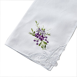 Women&#039;s 100% Cotton Handkerchief,Embroidery Hankies Pack of 6, White, One Size