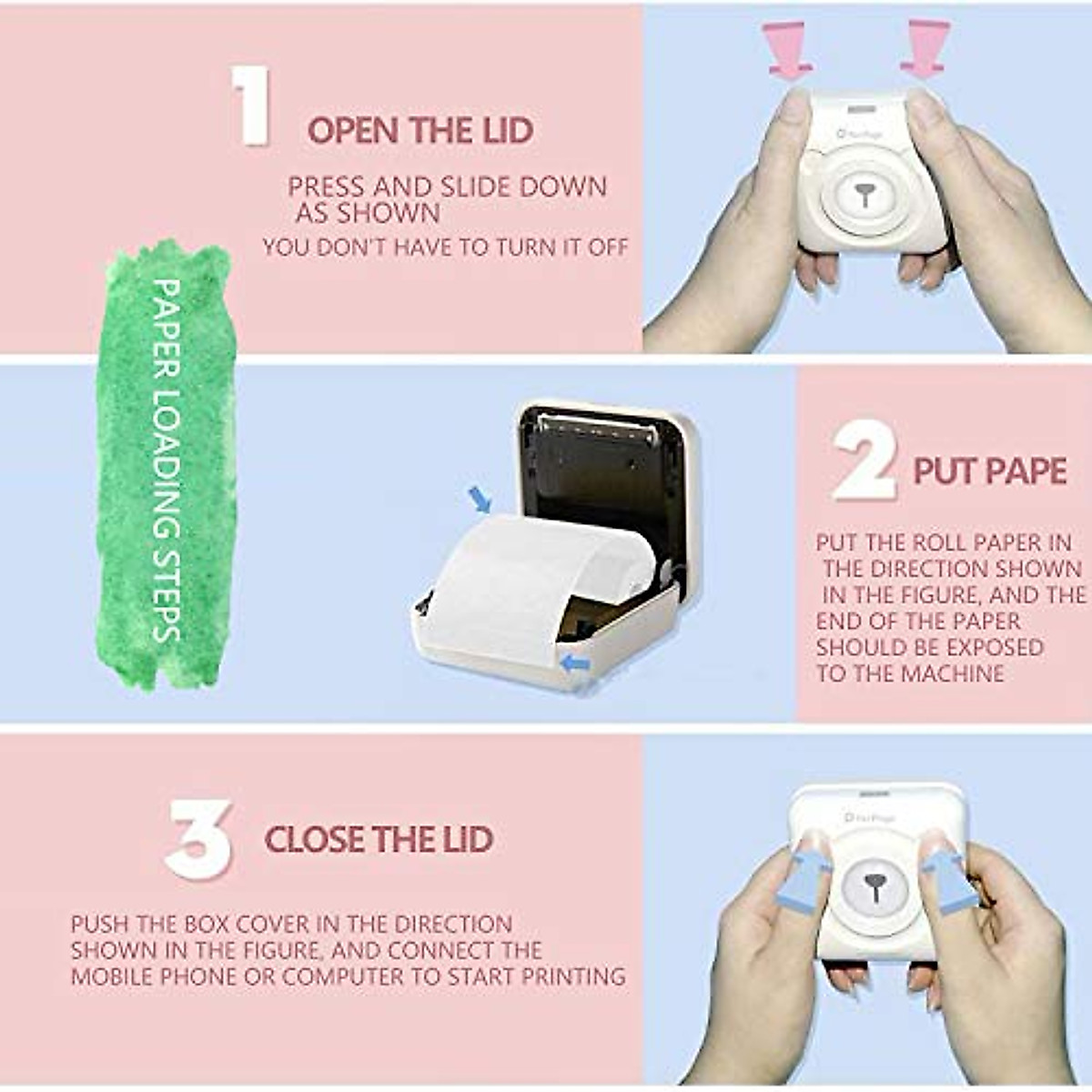 Portable Mini Mobile Phone Photo Memo Printer, 57mm Wireless Bluetooth Thermal Label Printer, Peripage A6 203dpi, Compatible with All Smart Phones, Plus 6 Rolls of Integrated Paper (Red)