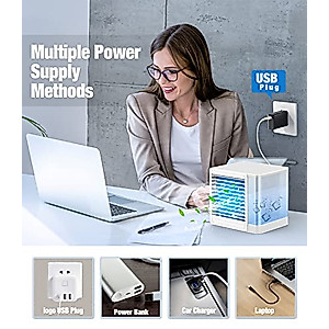 WAPEMORK Mini Portable Air Conditioners - Personal Air Conditioner with LED Night Light, USB Powered Desktop Evaporative Air Cooler with 800ML Water Tank for Car, Camping, Office and Room