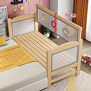 Solid Wood Widen Bed, Heighten Mesh Fabric Guardrail Children's Stitching Bed, Wooden Bed Frame, Bedroom Furniture, with 5cm Mattress (Size : 180x60x40cm)