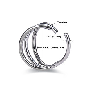 JUSTJANDM G23 Titanium Septum Clicker Nose Ring, 16G Triple Double Open Stack Cubic Zirconia Nose Ring Hoop, Daith Helix Rook Conch Tragus Cartilage Piercing Jewelry for Women (10mm, Triple)