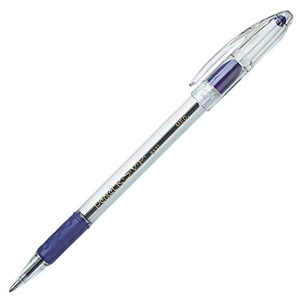 Pentel® R.S.V.P.® Ballpoint Pens, Medium Point, 1.0 mm, Clear Barrel, Violet Ink, Pack Of 12