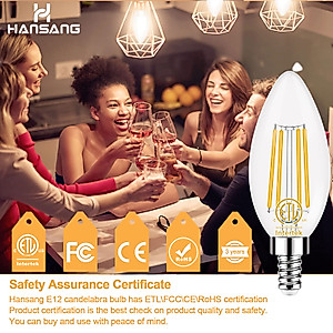 hansang E12 LED Candelabra Bulb 2700K Warm White, 40W Equivalent Type B Light Bulbs, 4W Candle Shape B11 LED Bulb for Chandelier, LED Filament with Clear Glass, 120V, 400LM, 6 Pack, Non-dimmable