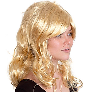 Skeleteen Curly Blond Wavy Wig - Long Curls Yellow Blonde Princess Goddess Wigs with Bangs for Kids and Adults