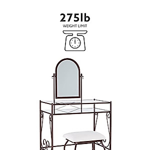 Linon Dark Metal Set Table with Upholstered Stool Clarisse Vanity, 52.4" x 31.8" x 18.3"