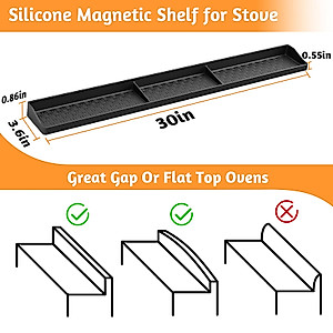 30 Inch Silicone Stove Oven Top Shelf Magnetic for Kitchen Gadgets, Soft Flexible Strong Magnetic Heat Resistant Spice Rack Kitchen Organizer for Over Oven Stove
