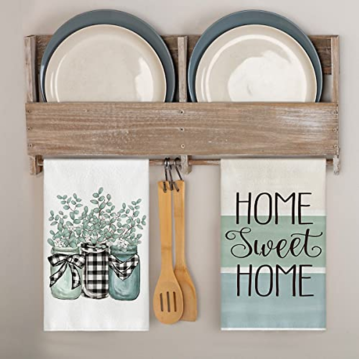 Artoid Mode Plank Vase Eucalyptus Sweet Home Kitchen Towels Dish Towels, 18x26 Inch Seasonal Spring Summer Decoration Hand Towels Set of 2