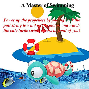 NEXTAKE Pull String Baby Bath Toy Pull & Go Turtle Cute Swimming Turtle Windup Clockwork Bathtub Toy for Toddlers