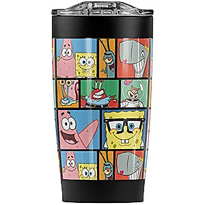 Logovision Spongebob Tile Pattern Stainless Steel 20 oz Travel Tumbler, Vacuum Insulated & Double Wall with Leakproof Sliding Lid