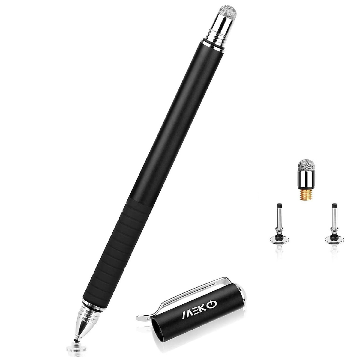 MEKO 2-in-1 Stylus Precision Disc Styli Touch Screen Pen with 3 Replaceable Tips for iPads, Tablets, iPhones, Smartphones, Samsung Galaxy Note/Tab (Black)