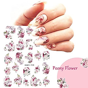 Baoximong 9 Sheets Flower Nail Art Stickers Decals 3D Self-Adhesive Nail Decals Spring Floral Nail Art Supplies Charming Daisy Leave Peony Nail Accessories for Women Nail Decorations Design