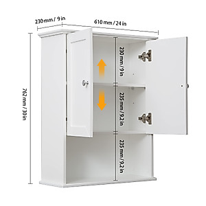 VANIRROR White Bathroom Wall Cabinet Over The Toilet Storage Cabinet, 24x30 Inch Wood Medicine Cabinets Wall Mounted Bathroom Cabinet with Doors for Laundry Room, Bedroom Kitchen