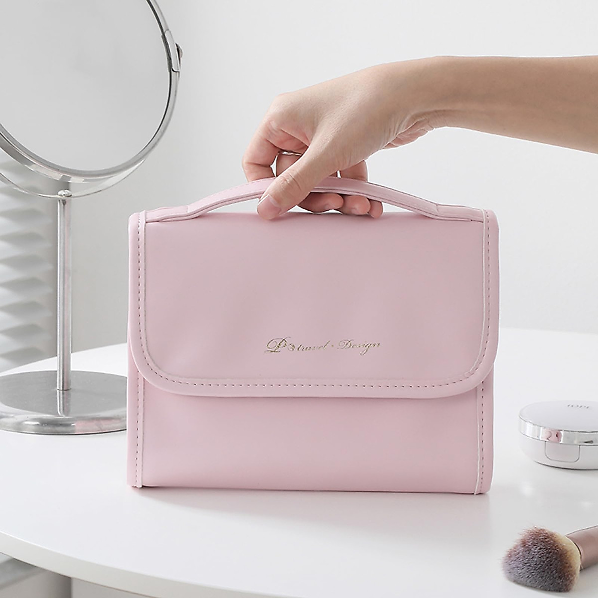 Travel Toiletry Bag for women, Toiletry Bag Travel Bag Clear Makeup Bags Organizer Toiletries Bag for Travel Multipurpose Travel Makeup Train Case Portable Cosmetic bag with Detachable Waterproof