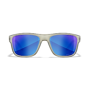 Wiley X Ovation Captivate Polarized Sunglasses, Safety Glasses for Men and Women, UV Eye Protection for Shooting, Fishing, Biking, and Extreme Sports, Matte Slate Frames, Blue Mirror Tinted Lenses
