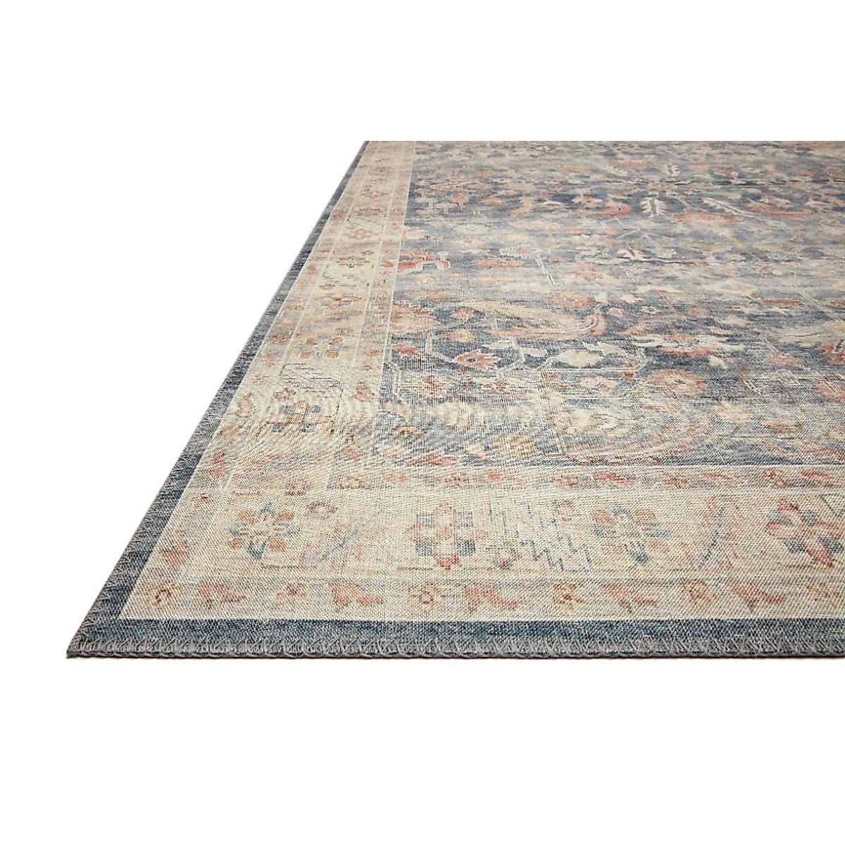 Loloi II Hathaway Collection HTH-02 Denim/Multi 2'-0" x 5'-0", .25" Thick, Accent Rug, Soft, Durable, Printed, Modern, Low Pile, Non-Shedding, Easy Clean, Living Room Rug