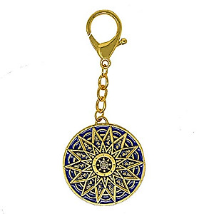 fengshuisale Blue 28 Hums Protection Wheel Keychain with Tibetan for Good Health & Protection W4263