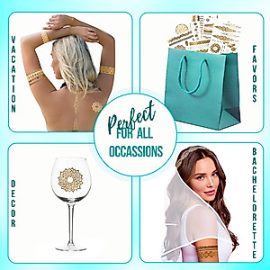 Terra Tattoos Gold Metallic Tattoo Flash Sheets Designs of Elephants, Flowers & more! Face Tattoos for Women Waterproof Nontoxic Long Lasting 75+ Designs for Vacation, Festivals Parties - Gold