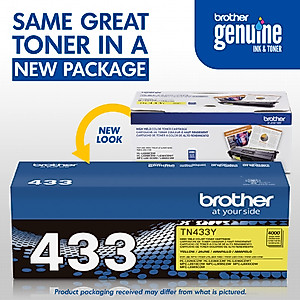 Brother Genuine High Yield Toner Cartridge, TN433Y, Replacement Yellow Toner, Page Yield Up to 4,000 Pages, Amazon Dash Replenishment Cartridge, TN433