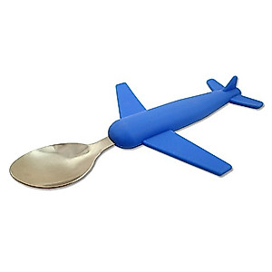 Kids' Airplane Fork & Spoon Set, Stainless Steel & Silicone