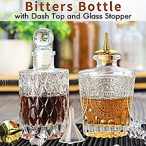 SuproBarware Bitters Bottle Set of 2，Glass Dasher Bottle, Decorative Bottle for Cocktail with Gold Dash Top